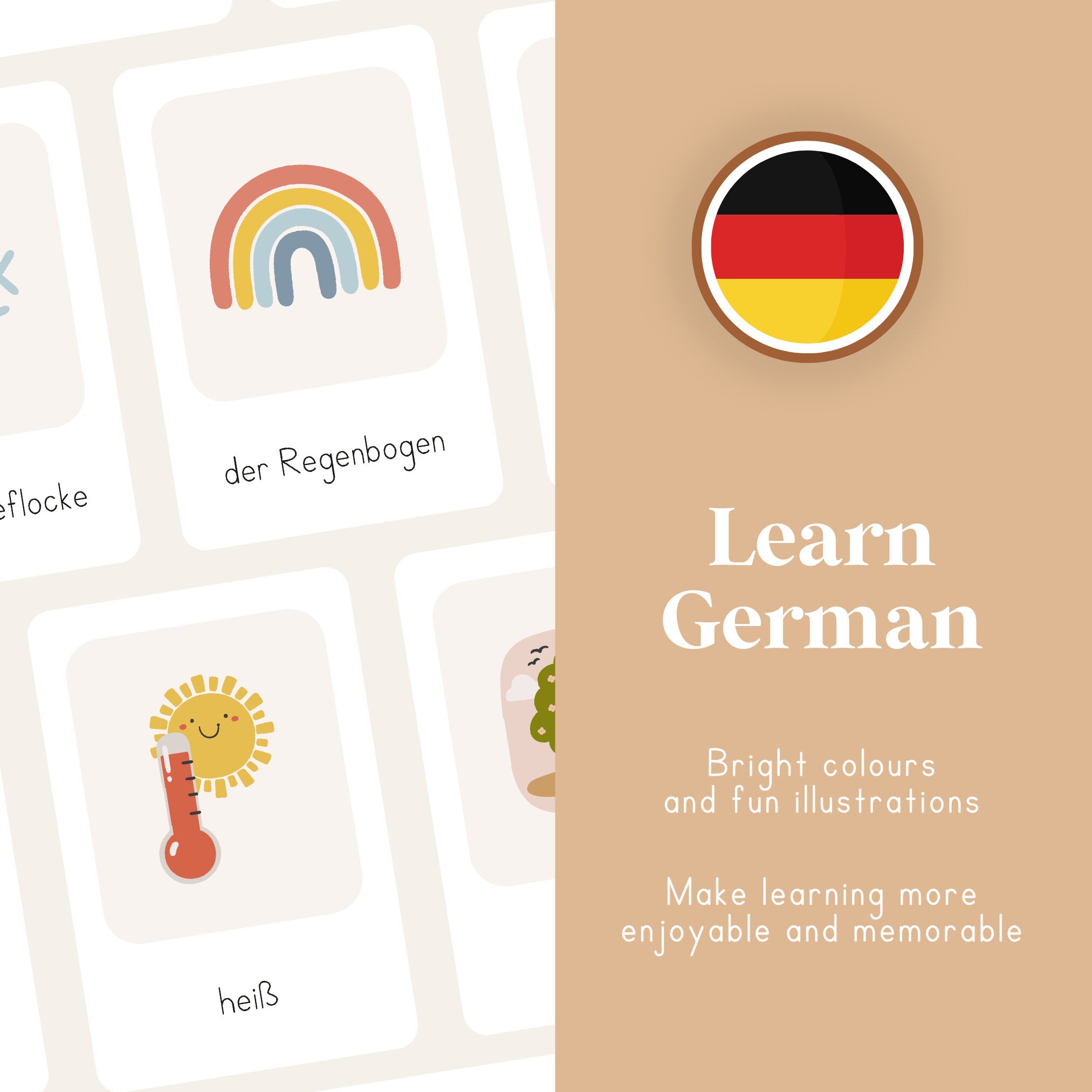 WEATHER German Printable Flashcards Three-part Montessori Cards - Etsy