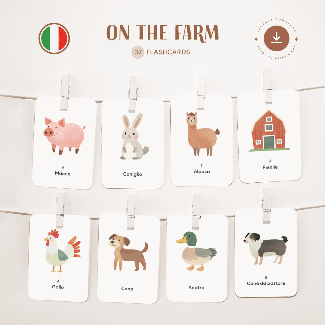 FARM ANIMALS • Italian • Printable Flashcards • Three-part Montessori ...
