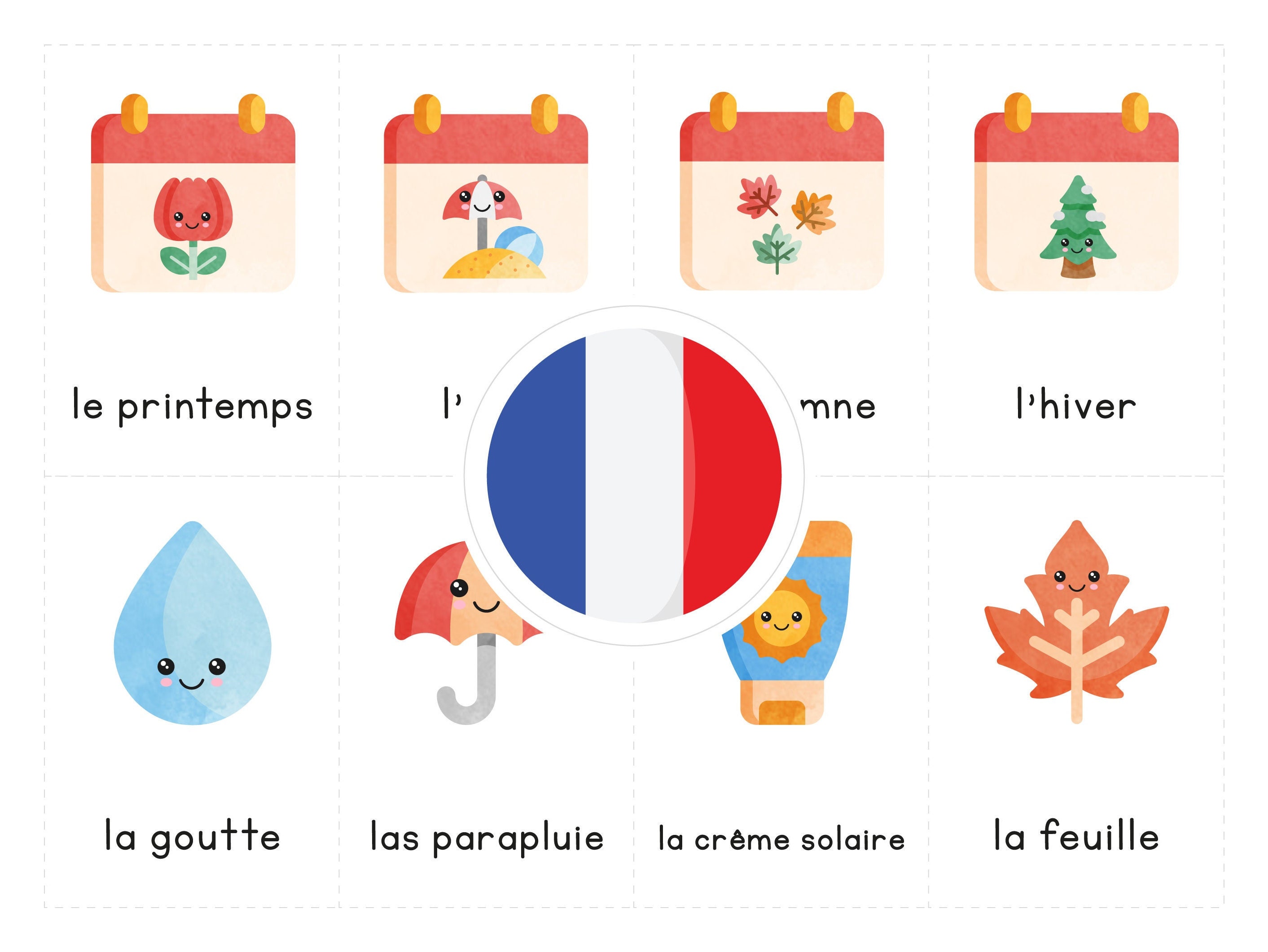 WEATHER French Printable Flashcards Three-part Montessori Cards ...