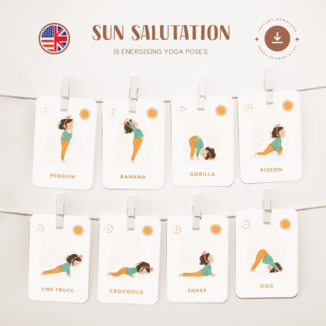 YOGA • Sun Salutation • English • Printable Cards • 10 Poses - Etsy