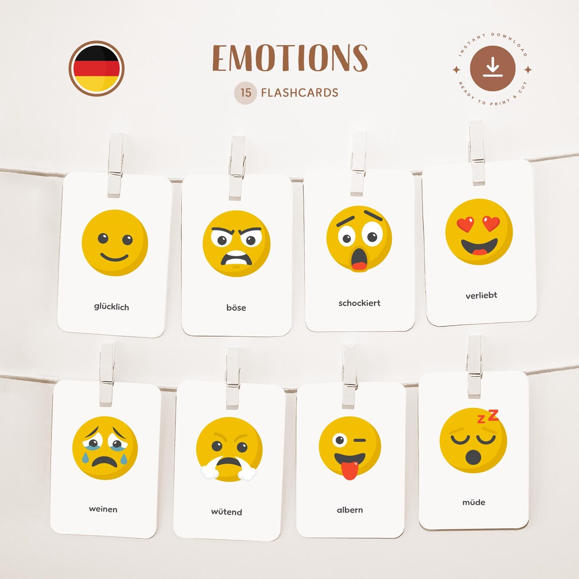 EMOTIONS • German • Printable Flashcards • Three-part Montessori Cards ...
