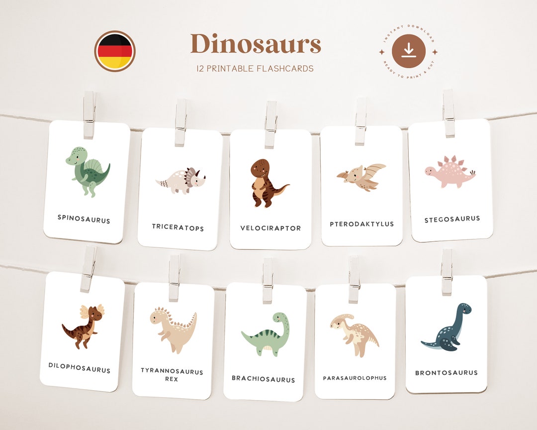 DINOSAURS German Printable Flashcards Three-part Montessori Cards - Etsy
