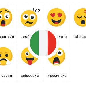 EMOTIONS Italian Printable Flashcards Three-part | Etsy