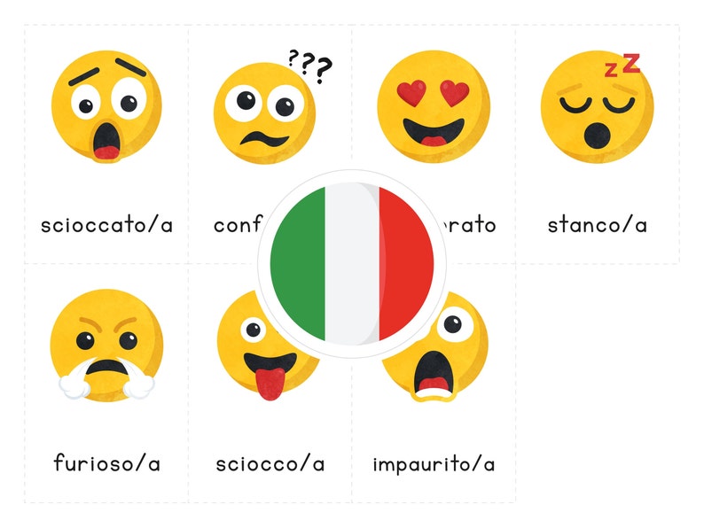 EMOTIONS Italian Printable Flashcards Three-part - Etsy