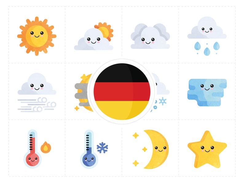 WEATHER German Printable Flashcards Three-part - Etsy