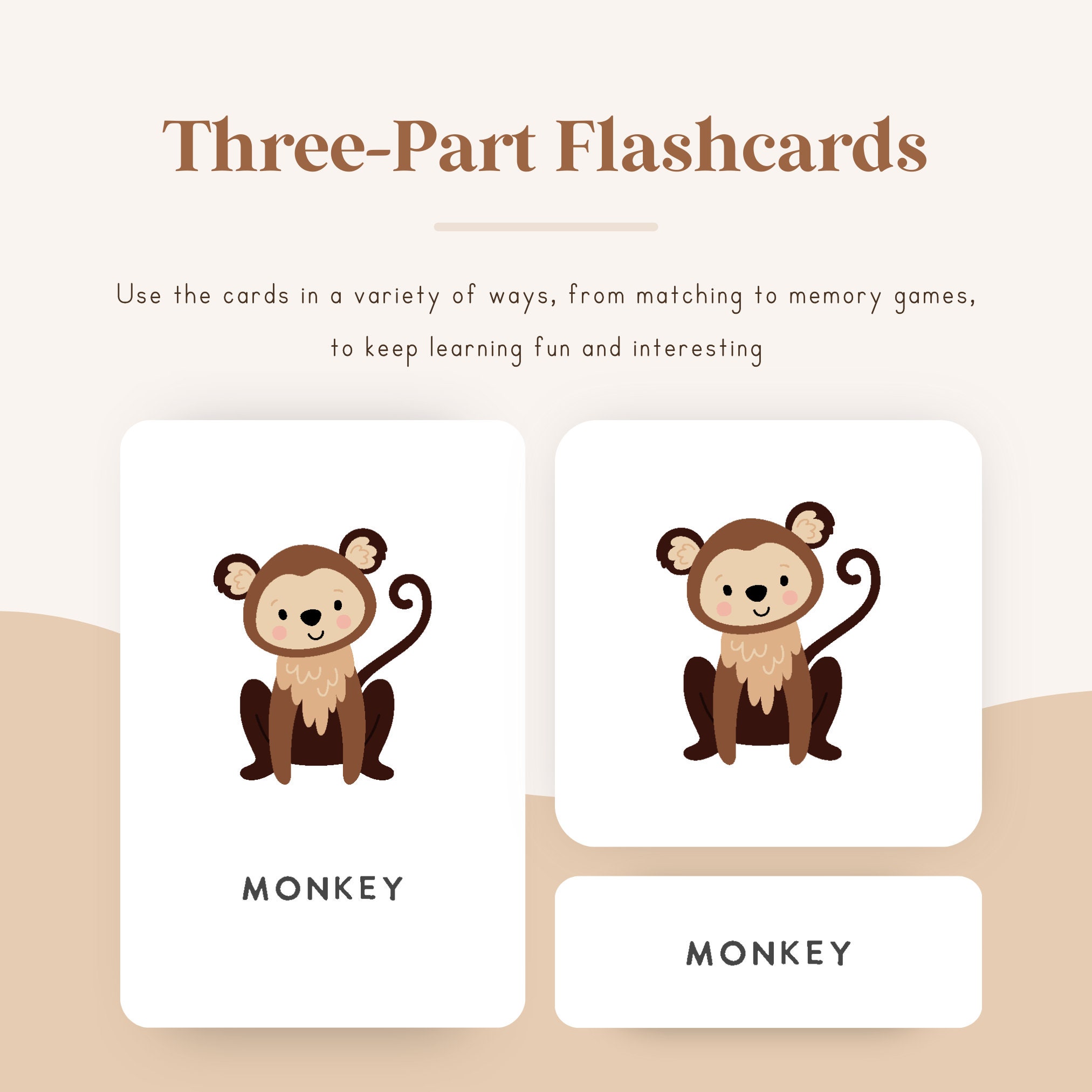 JUNGLE ANIMALS English Printable Flashcards Three-part Montessori Cards ...