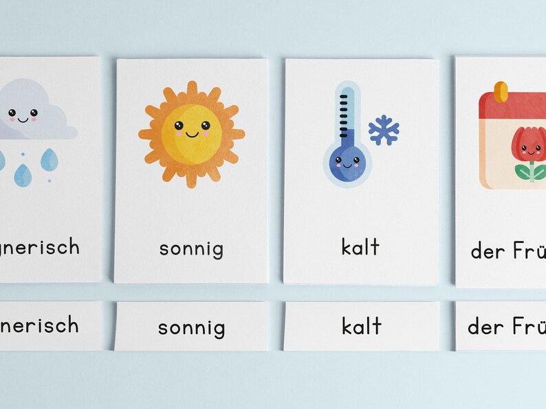 WEATHER German Printable Flashcards Three-part - Etsy