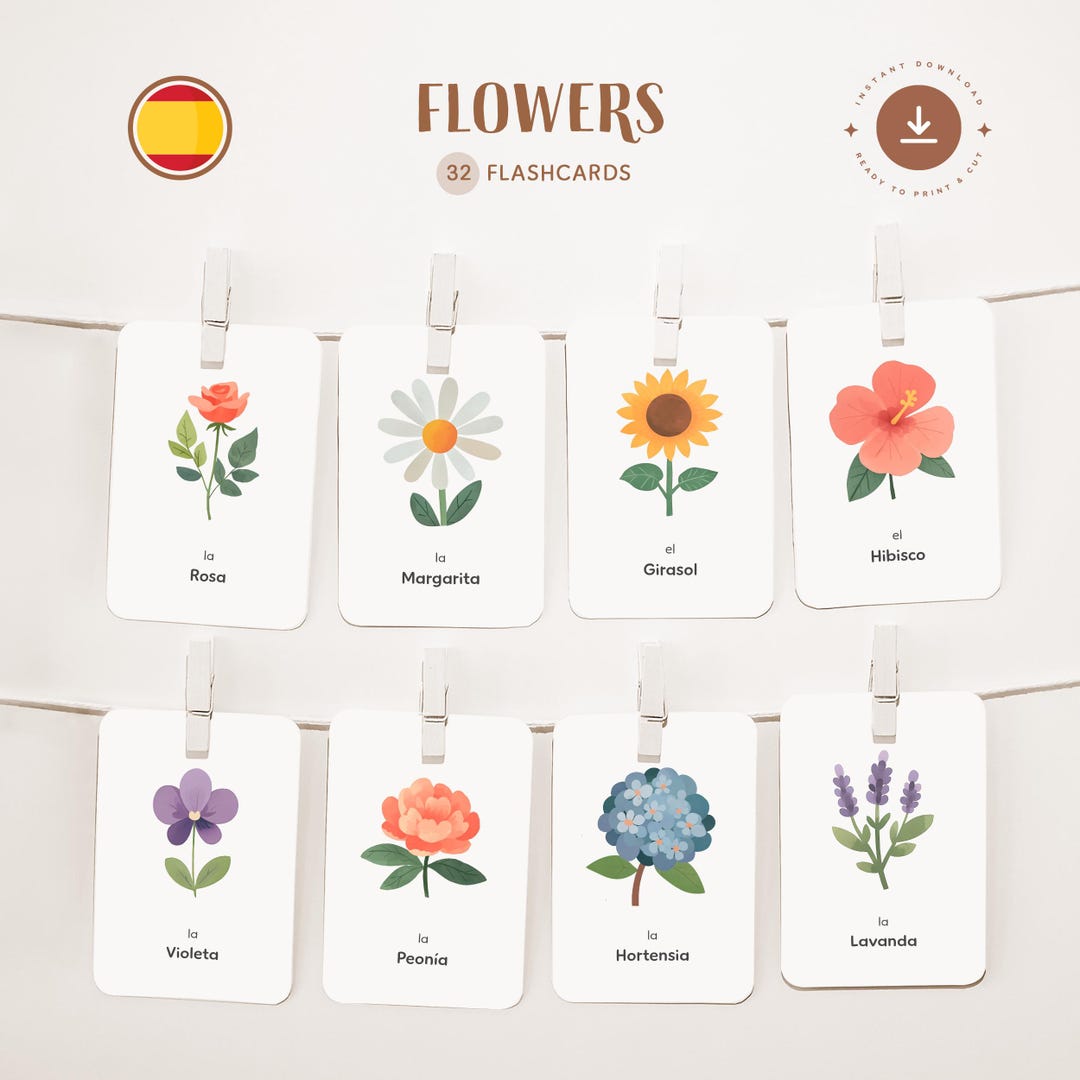FLOWERS • Spanish • Printable Flashcards • Three-part Montessori Cards ...