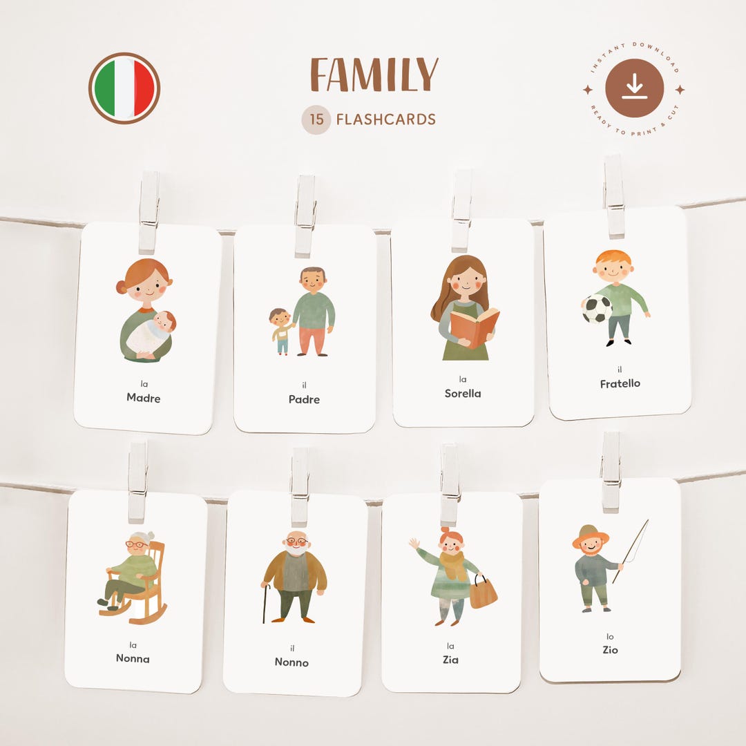 FAMILY • Italian • Printable Flashcards • Three-part Montessori Cards ...