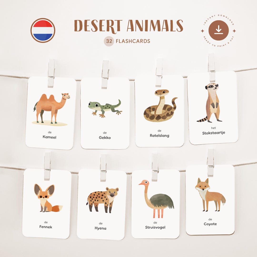 DESERT ANIMALS • Dutch • Printable Flashcards • Three-part Montessori ...