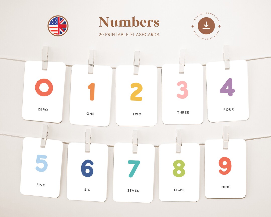 NUMBERS • English • Printable Flashcards • Three-part Montessori Cards ...