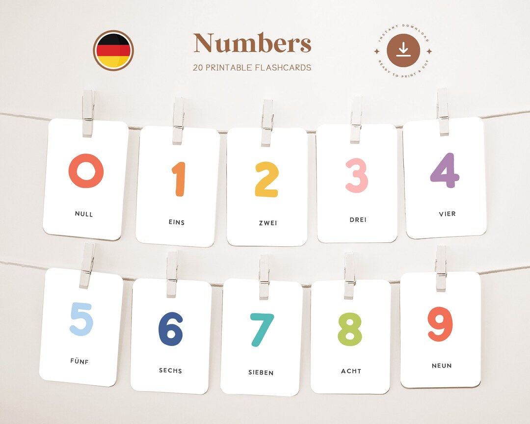 NUMBERS • German • Printable Flashcards • Three-part Montessori Cards ...