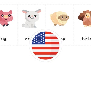 FARM ANIMALS English Printable Flashcards Three-part | Etsy