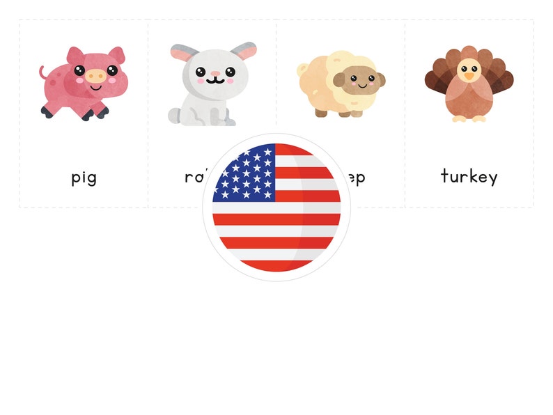 FARM ANIMALS English Printable Flashcards Three-part | Etsy