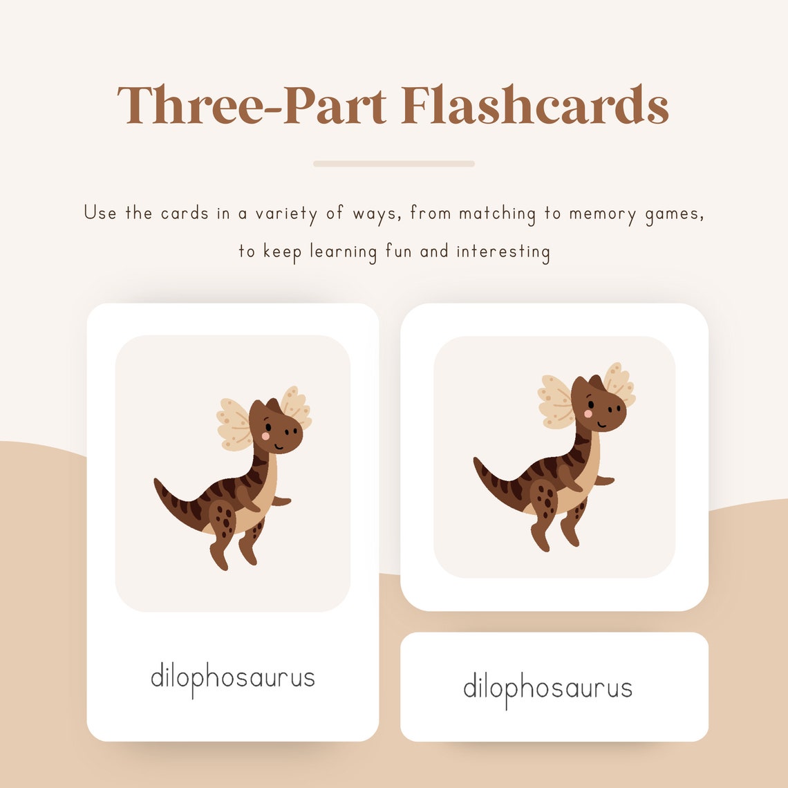 DINOSAURS English Printable Flashcards Three-part Montessori Cards - Etsy