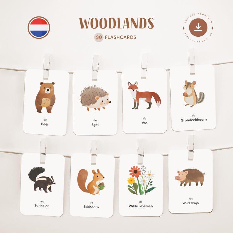 WOODLANDS • Dutch • Printable Flashcards • Three-part Montessori Cards ...