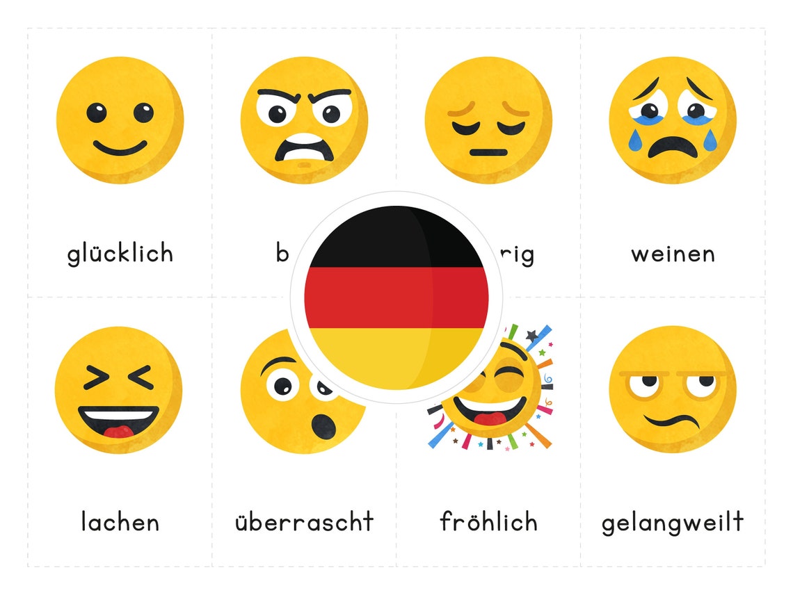 EMOTIONS German Printable Flashcards Three-part | Etsy