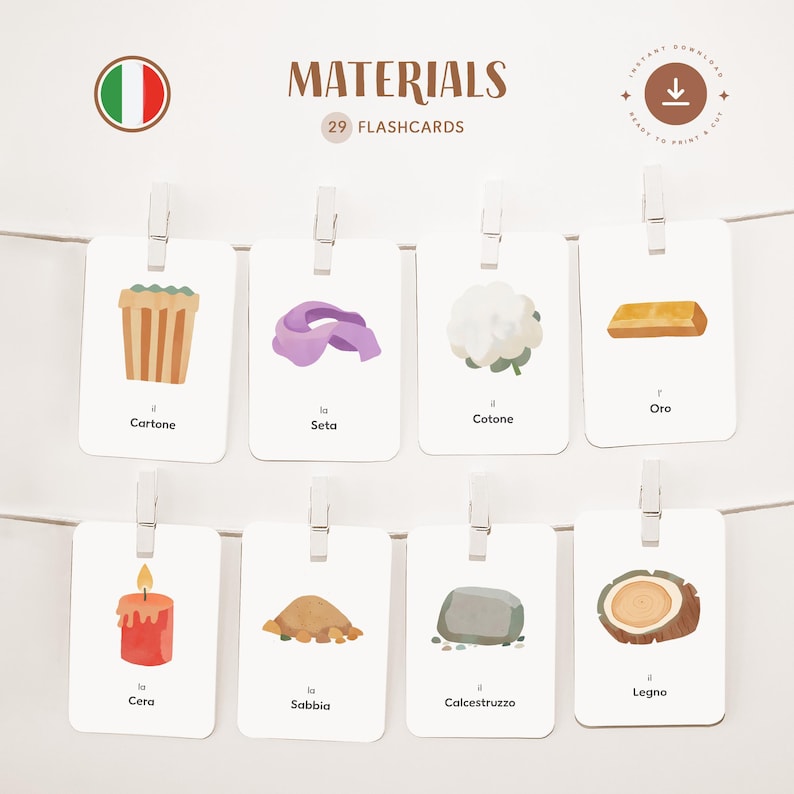 MATERIALS • Italian • Printable Flashcards • Three-part Montessori ...