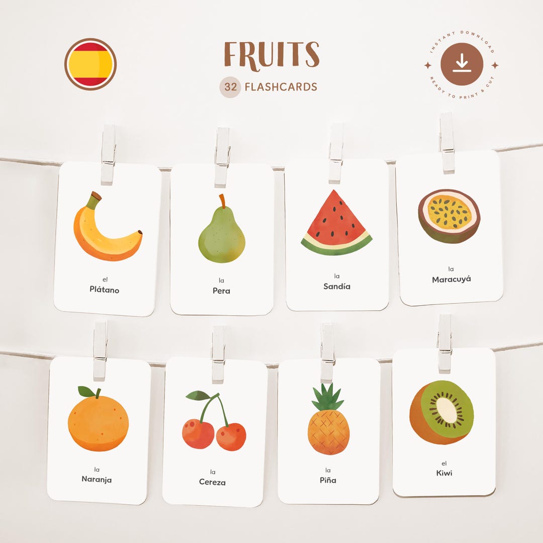 FRUITS • Spanish • Printable Flashcards • Three-part Montessori Cards ...
