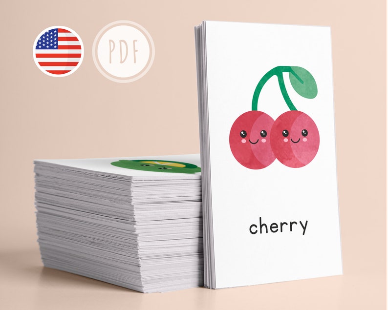 FRUITS English Printable Flashcards Three-part | Etsy