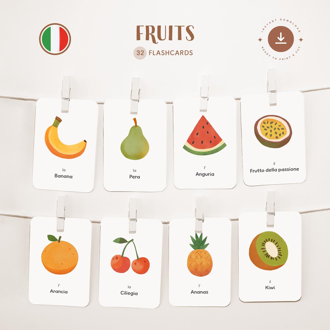 FRUITS • Italian • Printable Flashcards • Three-part Montessori Cards ...
