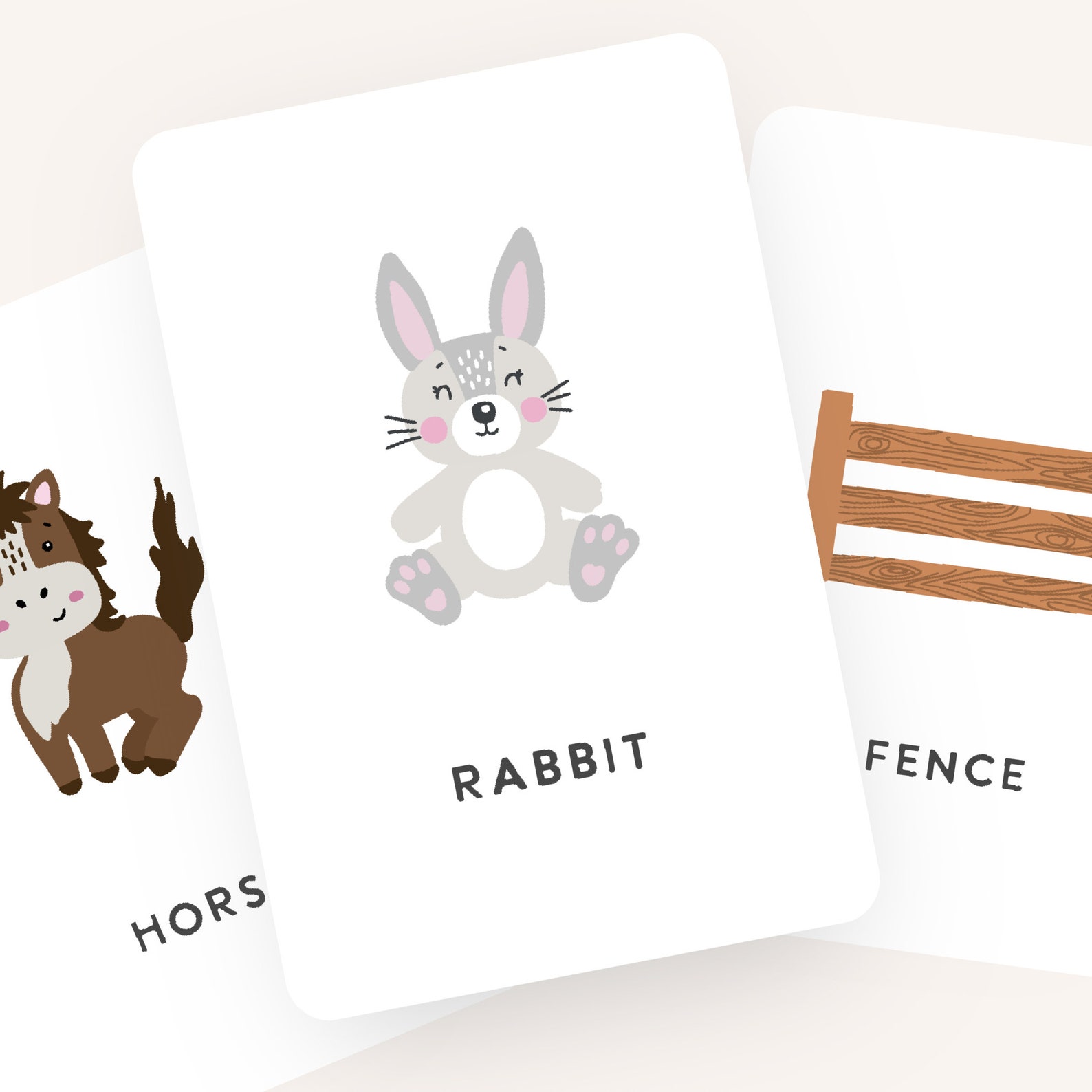 FARM ANIMALS English Printable Flashcards Three-part Montessori Cards ...