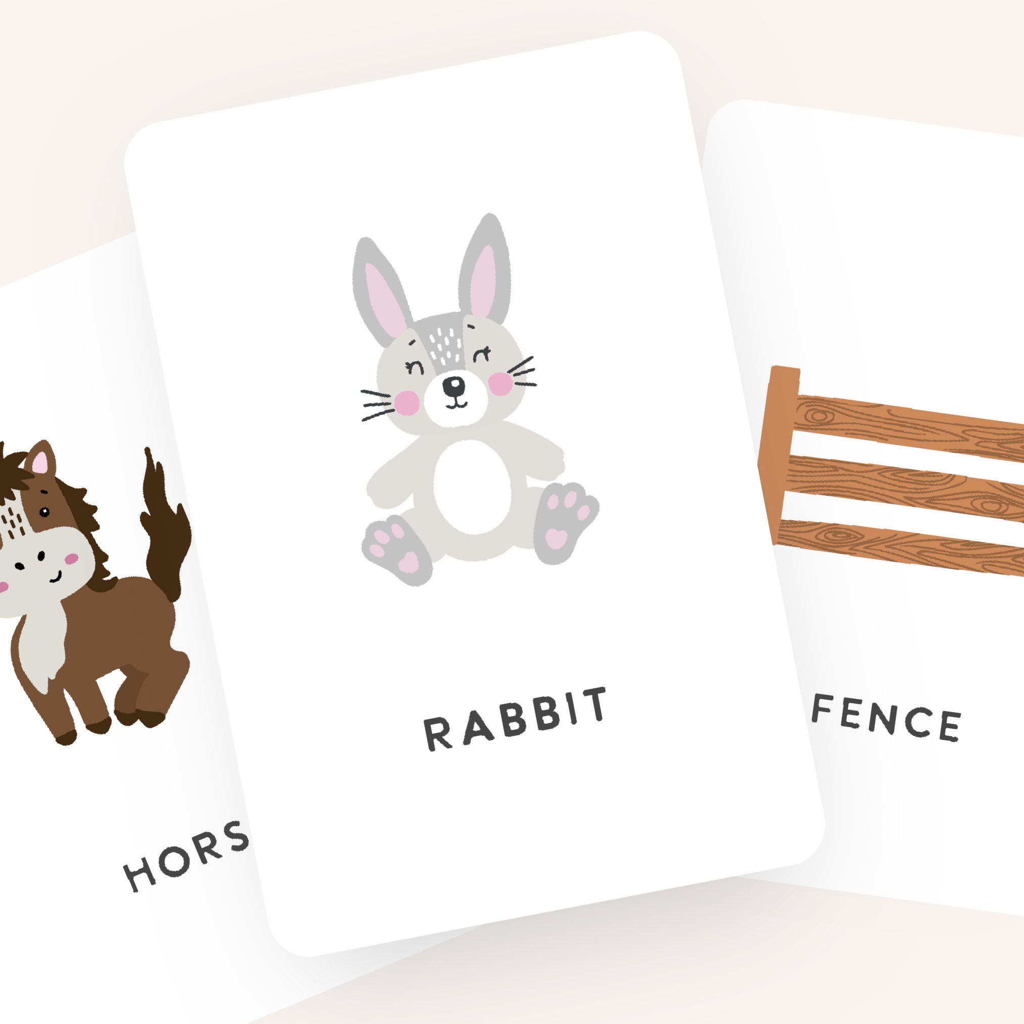 FARM ANIMALS English Printable Flashcards Three-part Montessori Cards ...