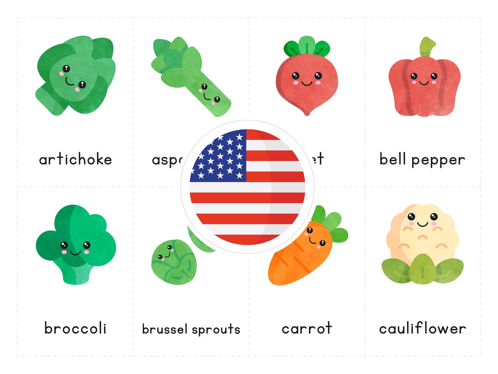 VEGETABLES English Printable Flashcards Three-part - Etsy