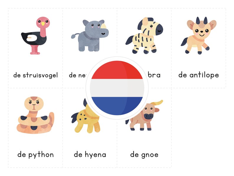 SAFARI ANIMALS Dutch Printable Flashcards Three-part - Etsy Canada