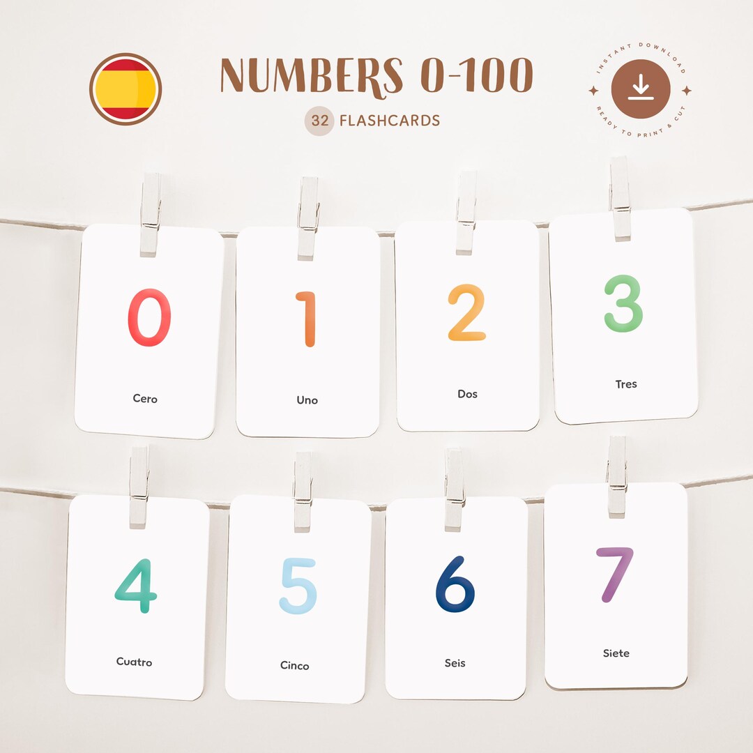 NUMBERS (0-100) • Spanish • Printable Flashcards • Three-part ...