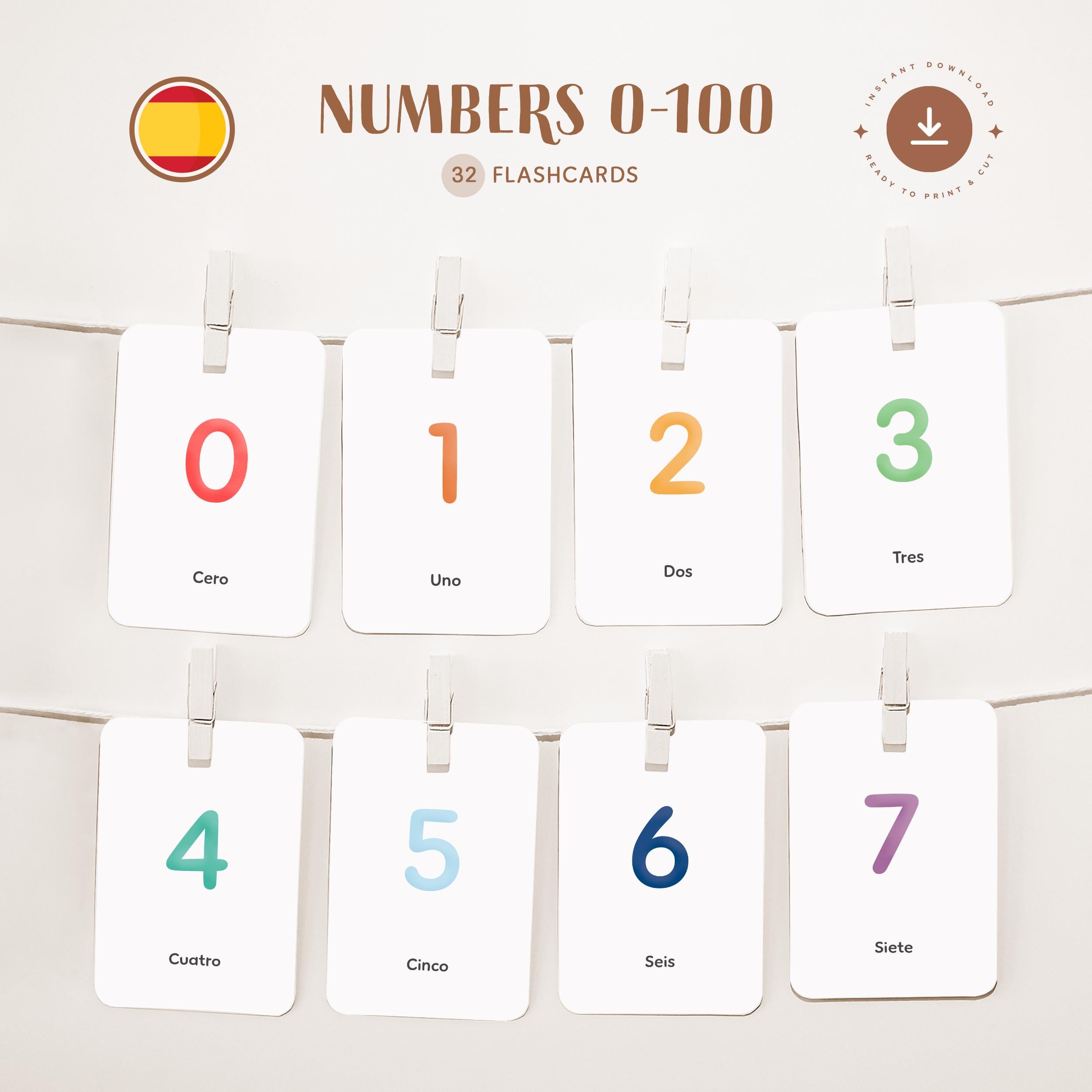 NUMBERS (0-100) • Spanish • Printable Flashcards • Three-part ...