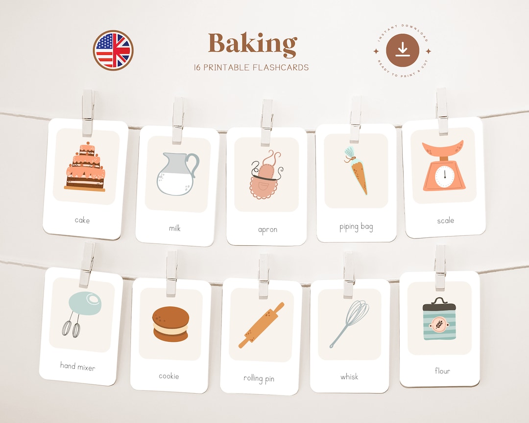 BAKING English Printable Flashcards Three-part Montessori Cards - Etsy