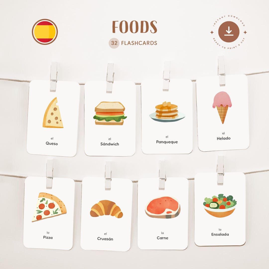 FOODS • Spanish • Printable Flashcards • Three-part Montessori Cards ...
