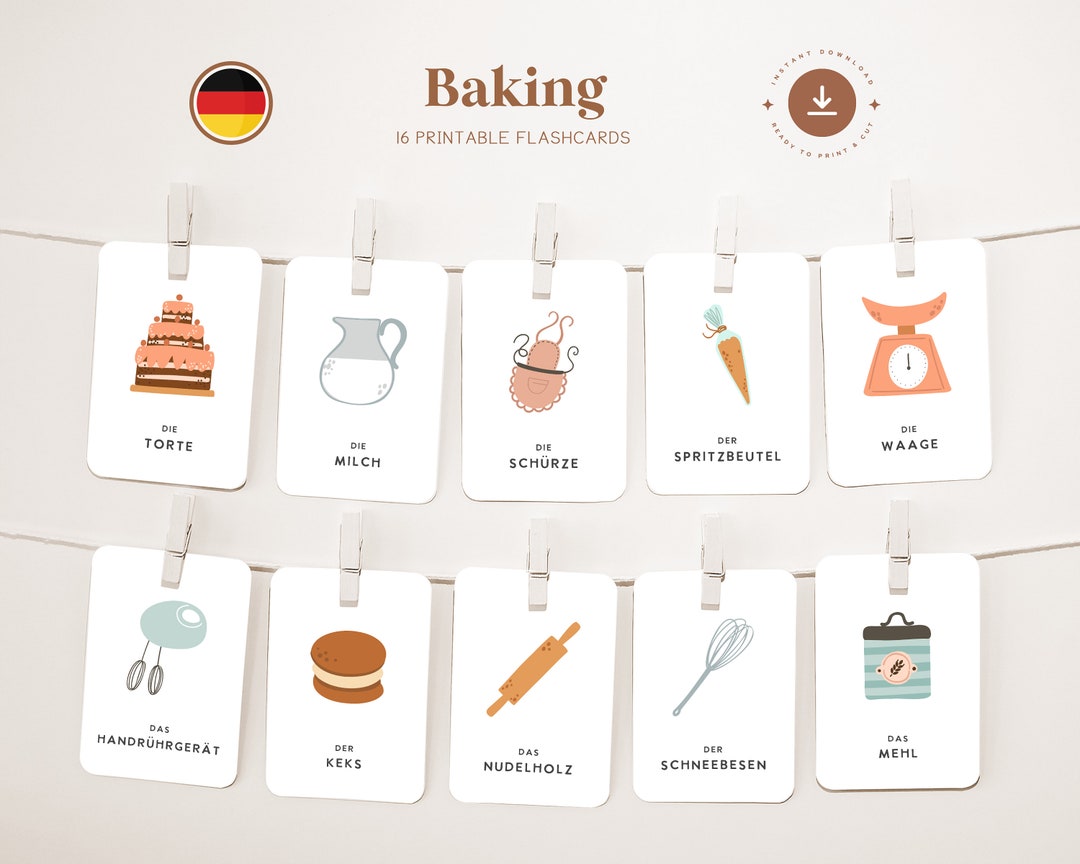 BAKING German Printable Flashcards Three-part Montessori Cards ...