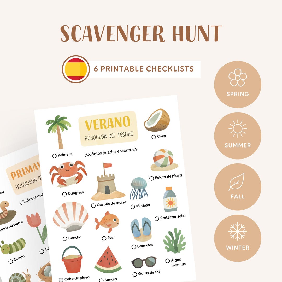 SCAVENGER HUNT • Spanish • 4 Seasons • Printable Checklist • Nature ...