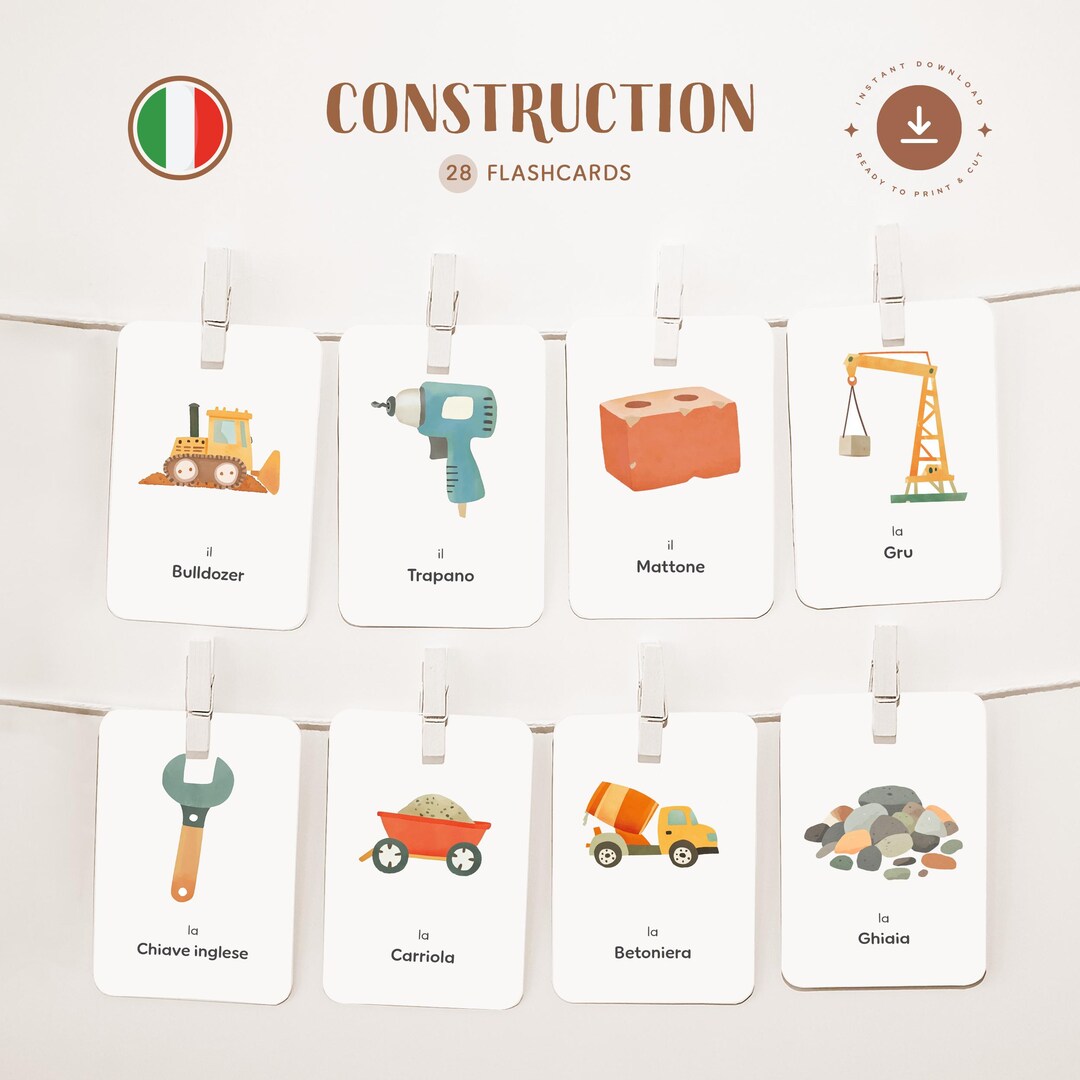 CONSTRUCTION • Italian • Printable Flashcards • Three-part Montessori ...