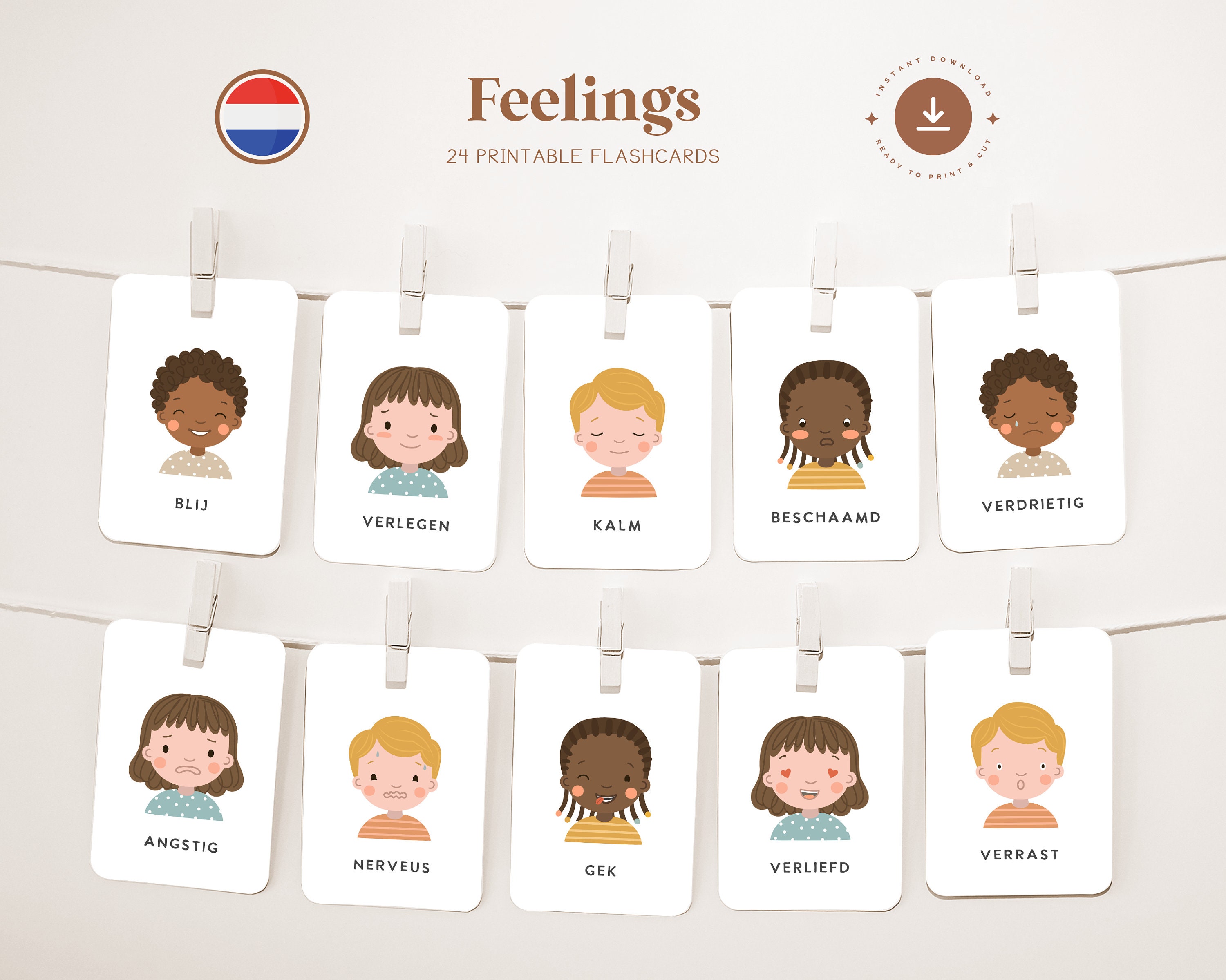 FEELINGS • Dutch • Printable Flashcards • Three-part Montessori Cards ...