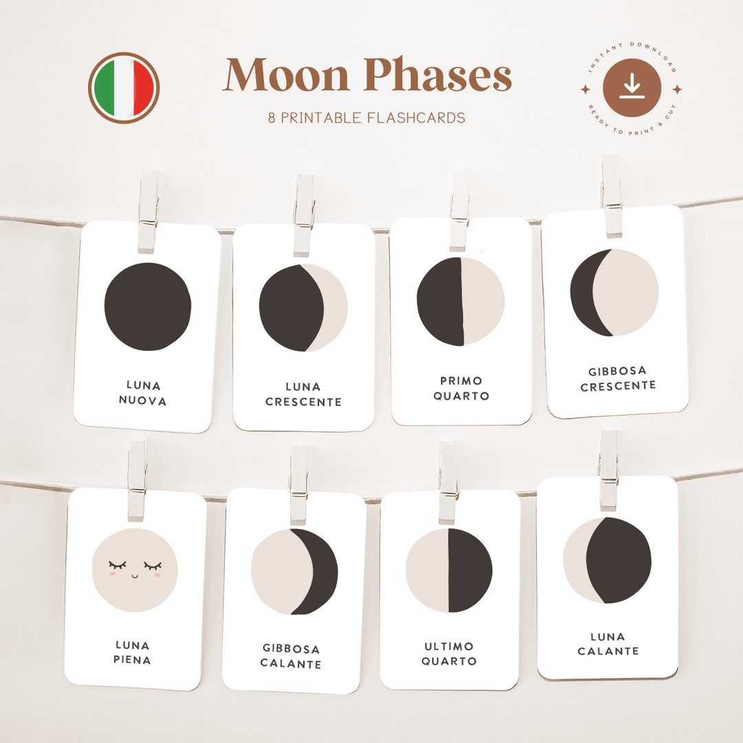 MOON PHASES • Italian • Printable Flashcards • Three-part Montessori ...