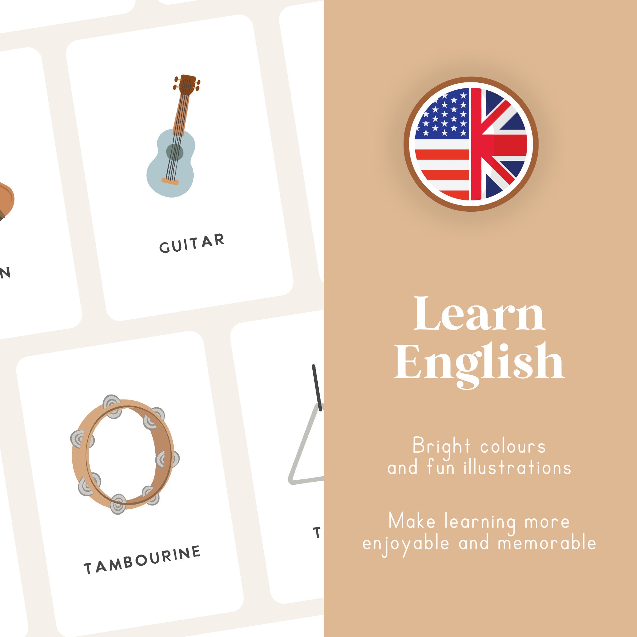 MUSIC English Printable Flashcards Three-part Montessori Cards - Etsy