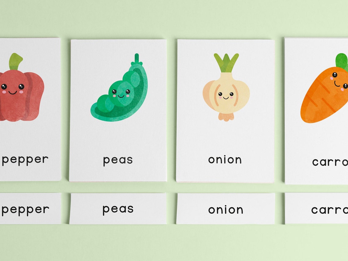 VEGETABLES English Printable Flashcards Three-part - Etsy