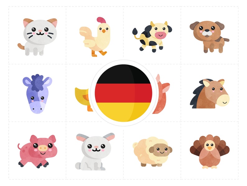FARM ANIMALS German Printable Flashcards Three-part | Etsy
