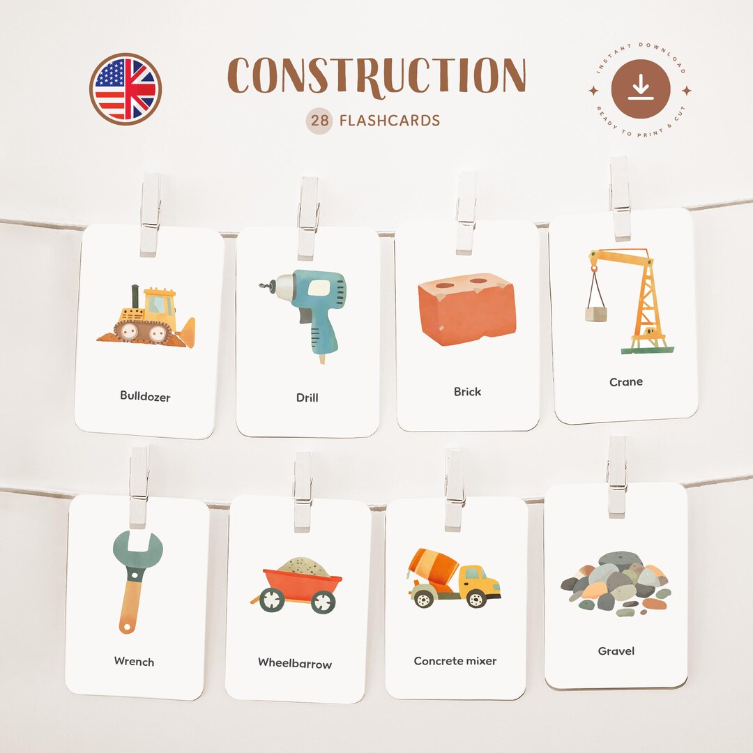 CONSTRUCTION • English • Printable Flashcards • Three-part Montessori ...