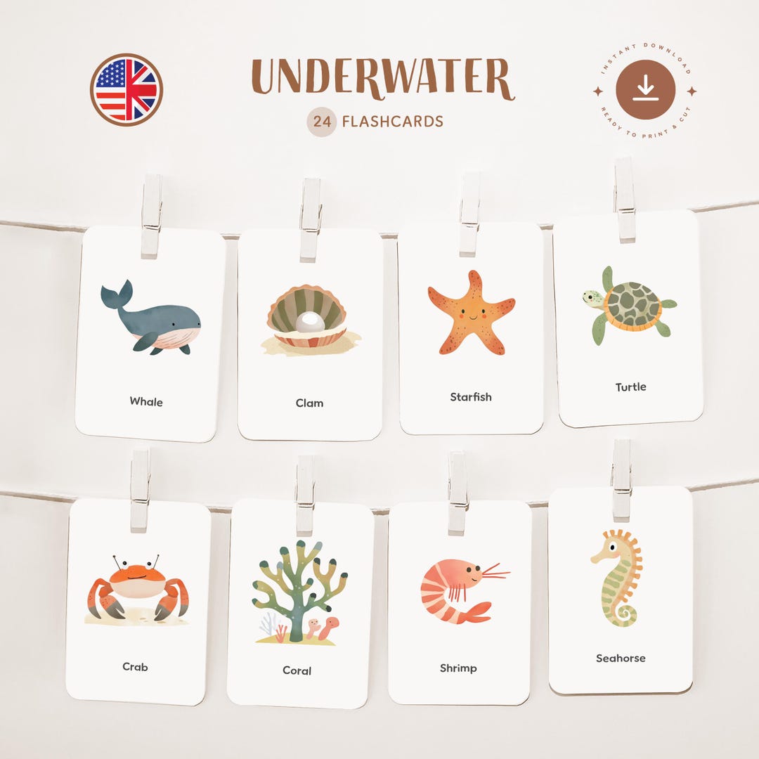 UNDERWATER • English • Printable Flashcards • Three-part Montessori ...