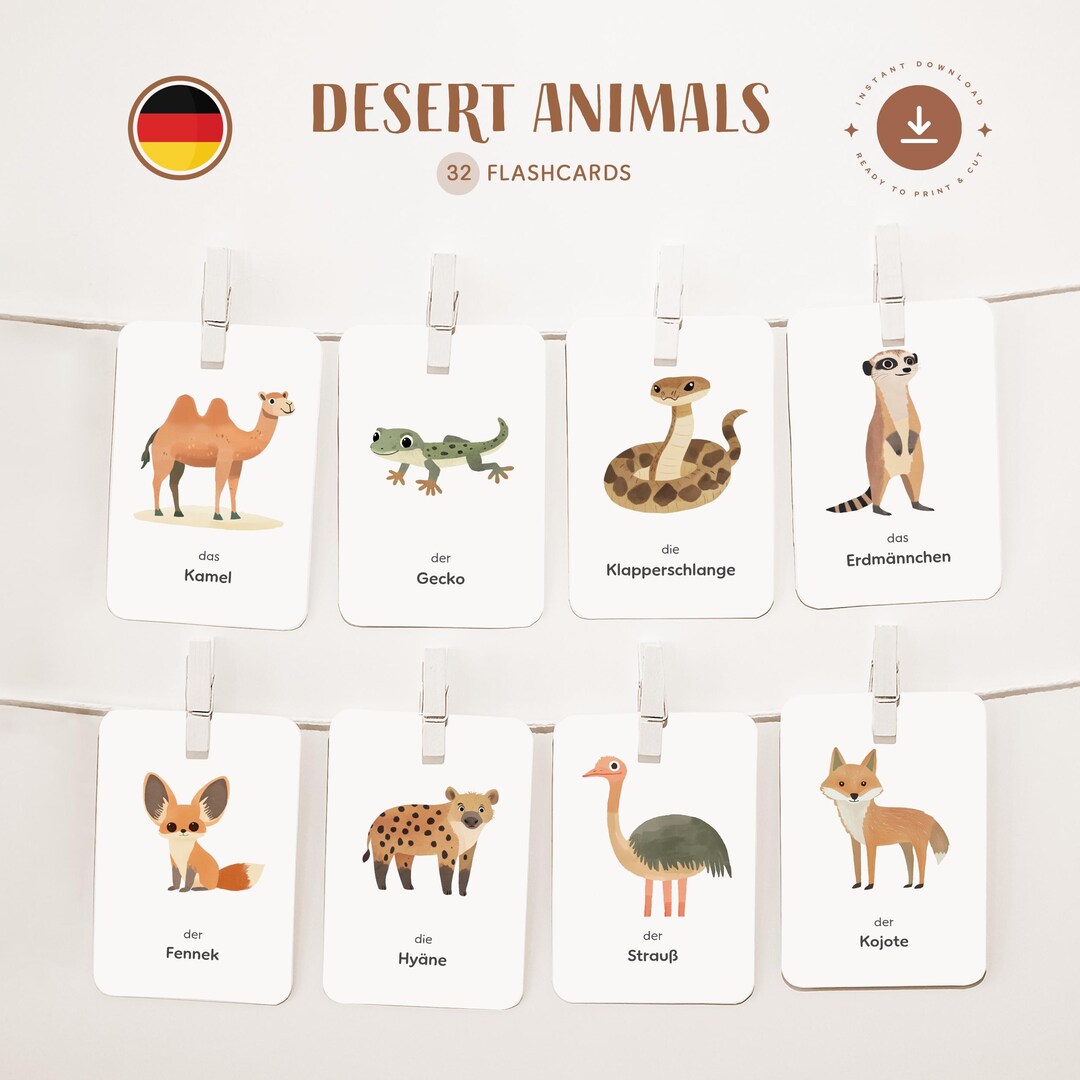 DESERT ANIMALS • German • Printable Flashcards • Three-part Montessori ...