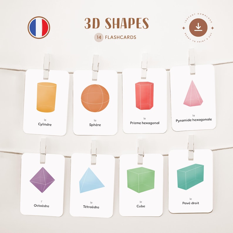 3D SHAPES • French • Printable Flashcards • Three-part Montessori Cards ...