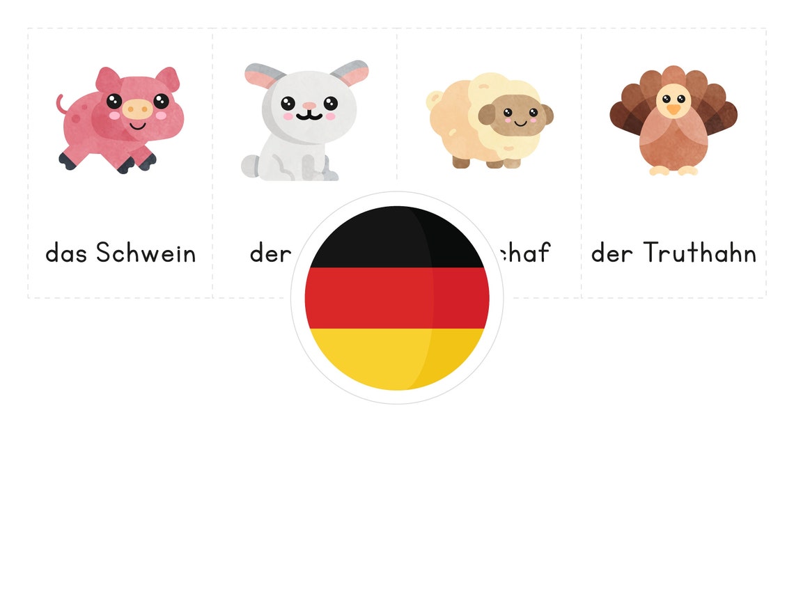 FARM ANIMALS German Printable Flashcards Three-part | Etsy
