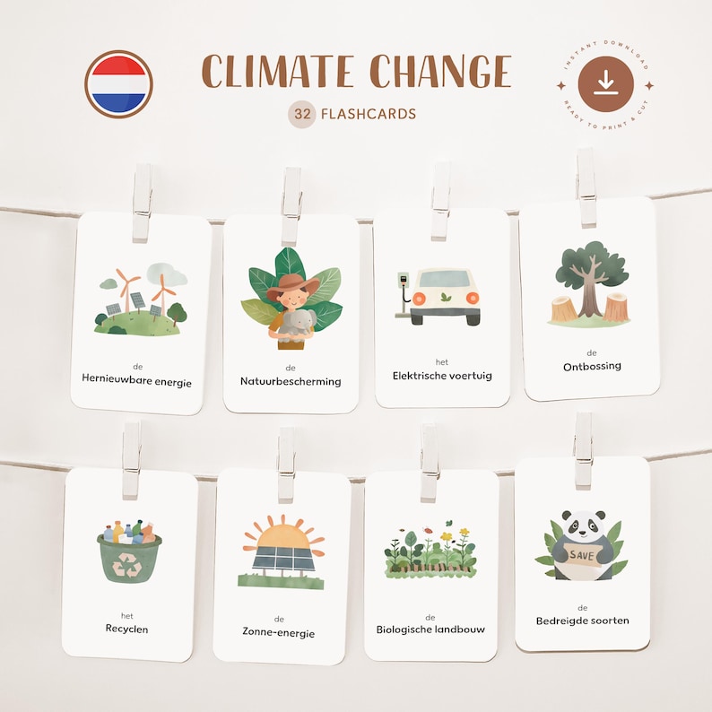 CLIMATE CHANGE • Dutch • Printable Flashcards • Three-part Montessori ...