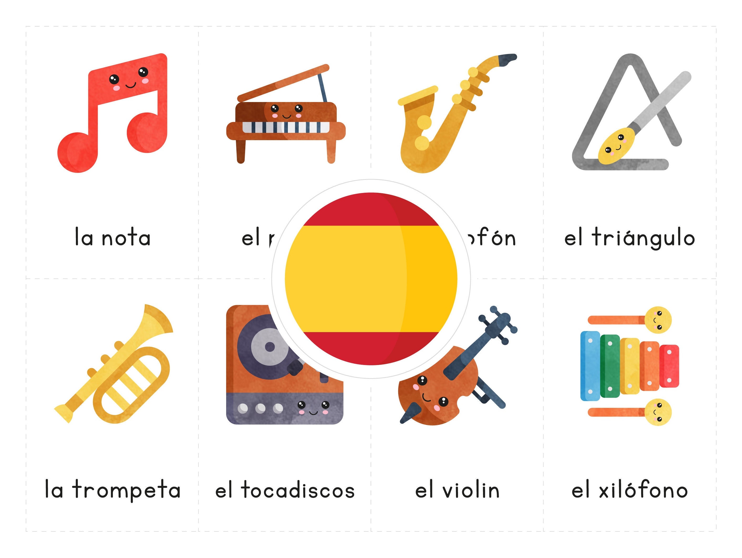 MUSIC Spanish Printable Flashcards Three-part Montessori - Etsy