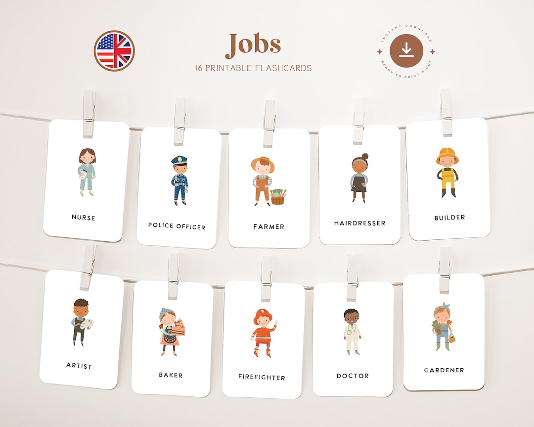 JOBS • English • Printable Flashcards • Three-part Montessori Cards ...