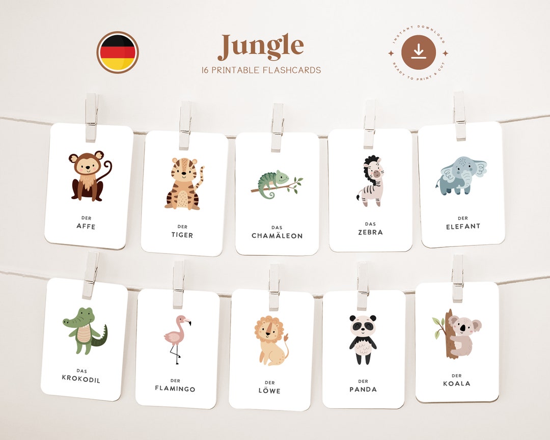 JUNGLE ANIMALS German Printable Flashcards Three-part Montessori Cards ...